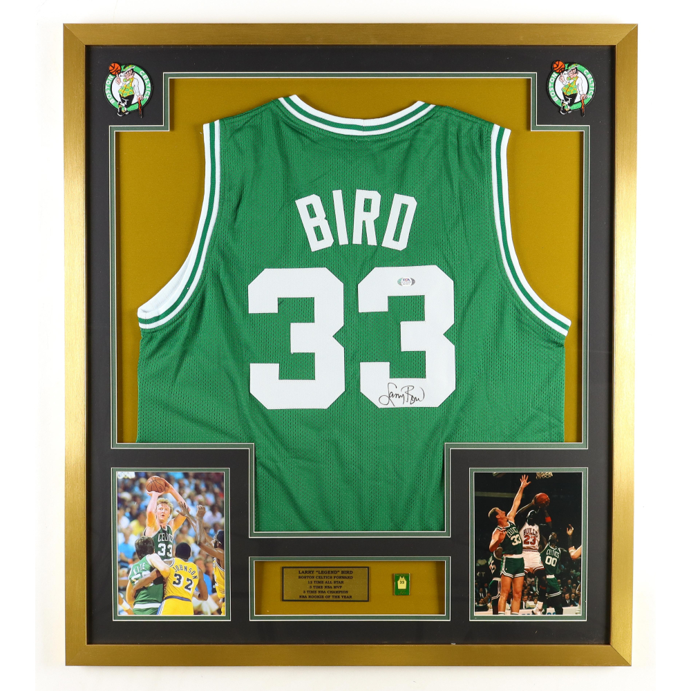 Larry Bird Signed Custom Framed Jersey Display With Larry Bird Night ...