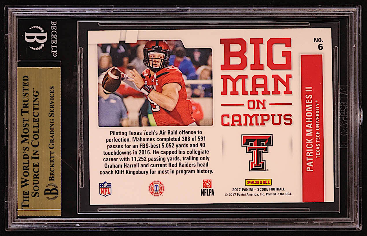 Patrick Mahomes II 2017 Score Big Man on Campus #6 RC (BGS 9.5 ...