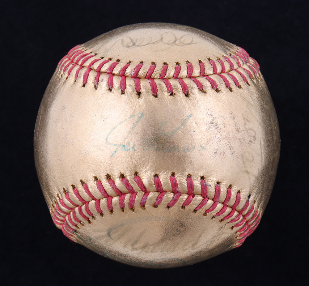 2009 World Series 24kt Gold OML Baseball Signed By (8) With Andy Pettitte, Derek Jeter, Alex ...