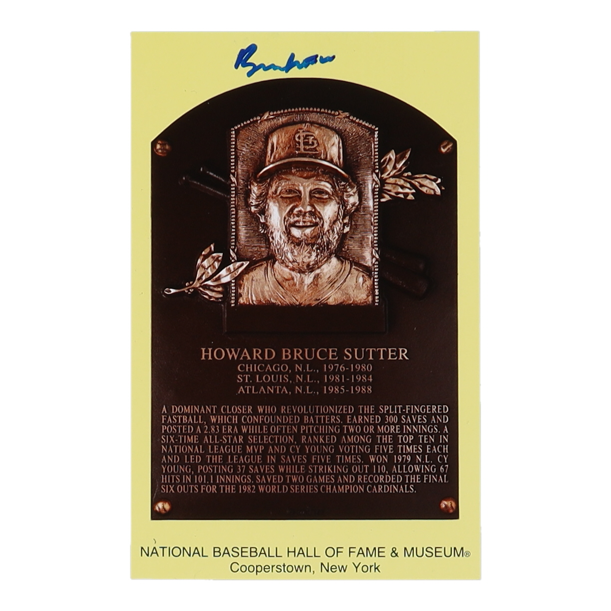 Bruce Sutter Signed Hall of Fame Plaque Postcard (PSA) | Pristine Auction