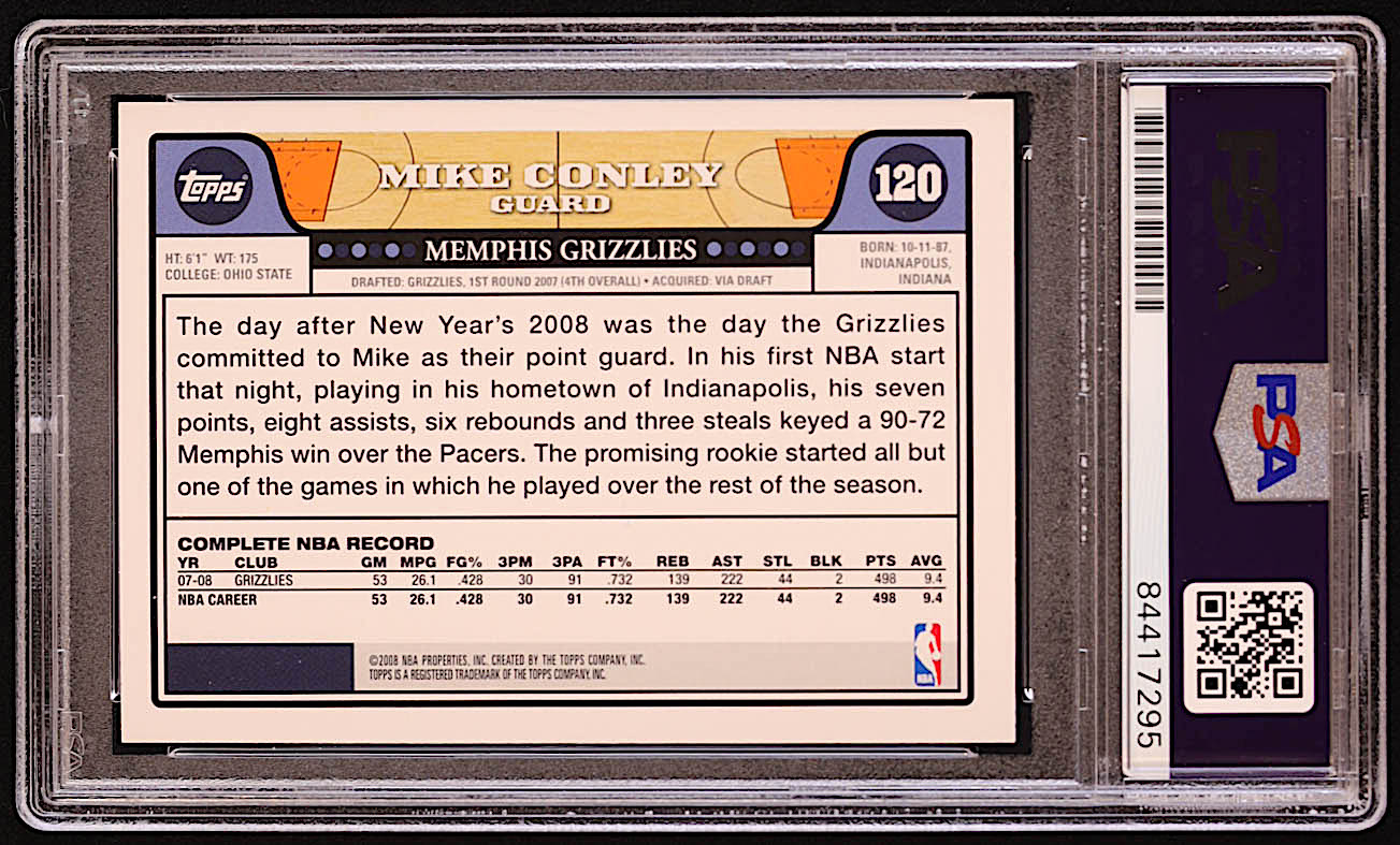 Mike Conley Jr. Signed 2008-09 Topps #120 (PSA) | Pristine Auction