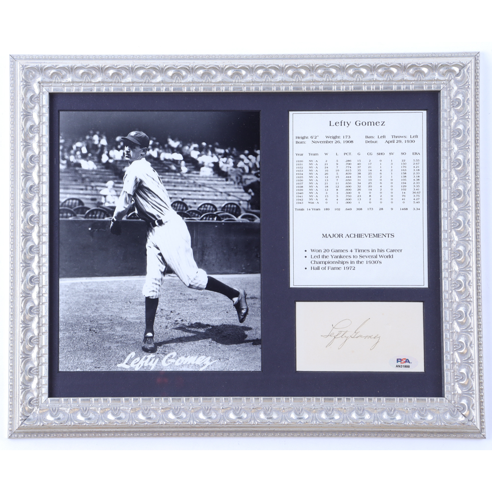 Lefty Gomez Signed Custom Framed Cut Display With Photo & Stat Sheet ...
