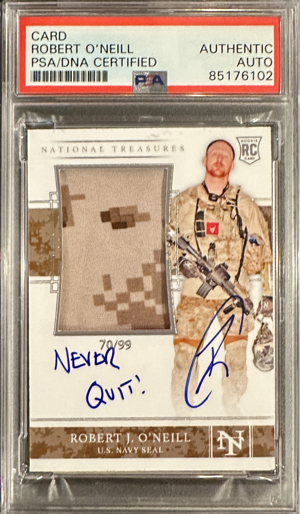 Robert J. O'Neill Signed Reclaim Customs Custom Trading Card with Uniform Piece #70/99 Inscribed ...