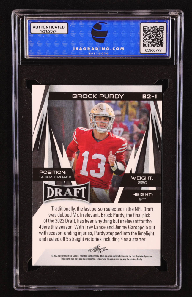 Brock Purdy 2023 Leaf Draft Base Version 2 #B21 (ISA 10) | Pristine Auction