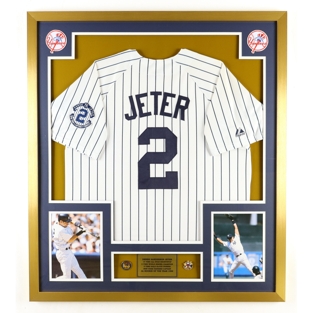 Derek Jeter Signed Yankees Custom Framed Majestic Jersey Display With ...