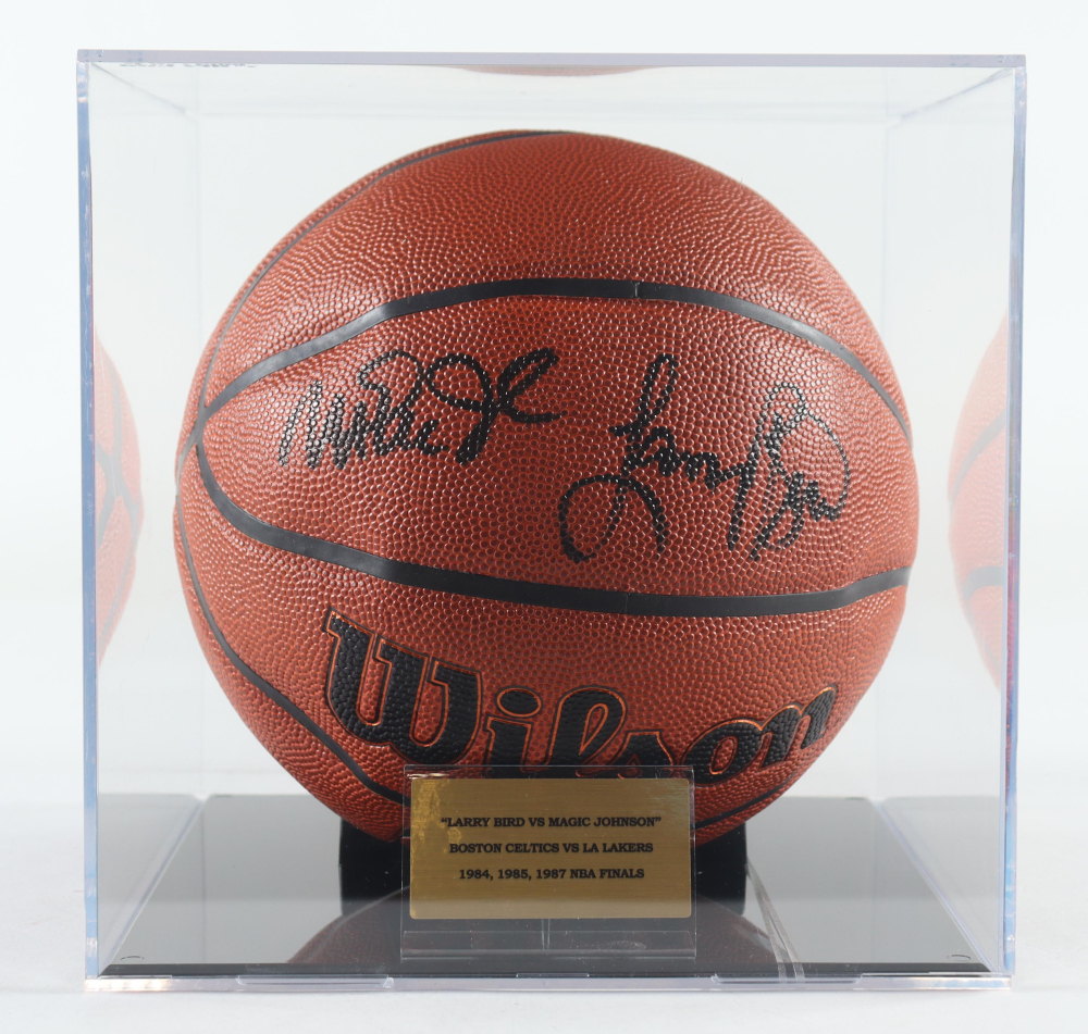 Magic Johnson & Larry Bird Signed Wilson Basketball with Display Case (Beckett & PSA) | Pristine ...