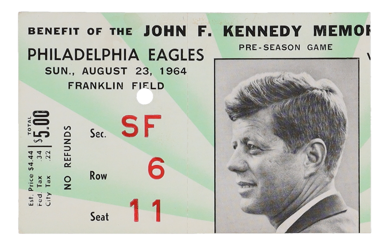 1964 Eagles vs. Lions JFK Memorial Game Ticket | Pristine Auction
