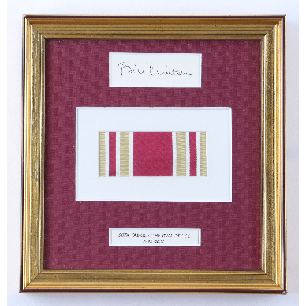 Bill Clinton Signed Custom Framed Cut with Oval Office Sofa Fabric ...