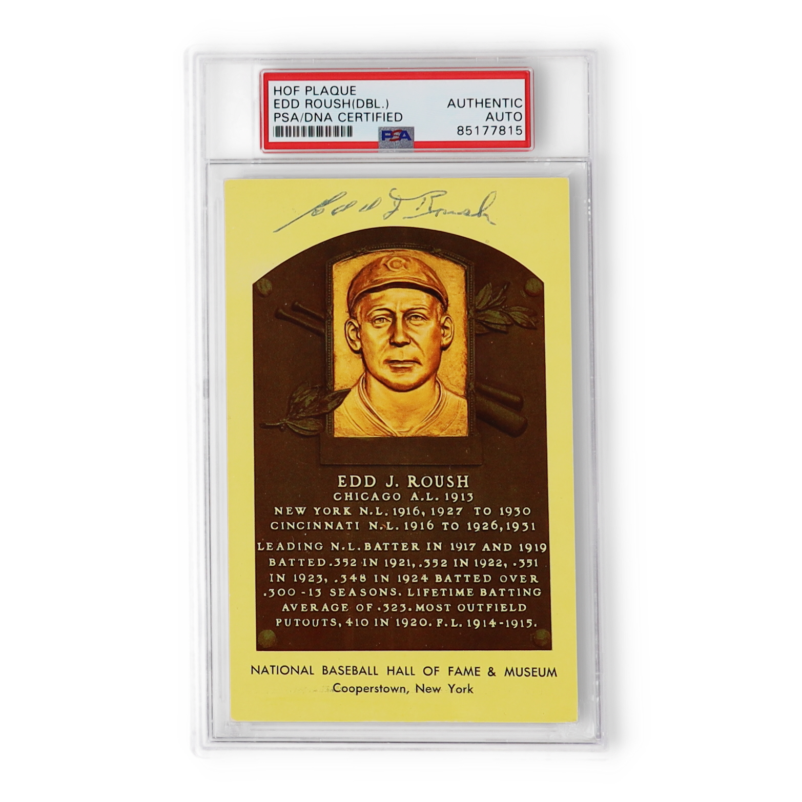Edd Roush Twice-Signed Hall of Fame Plaque Postcard (PSA) | Pristine ...