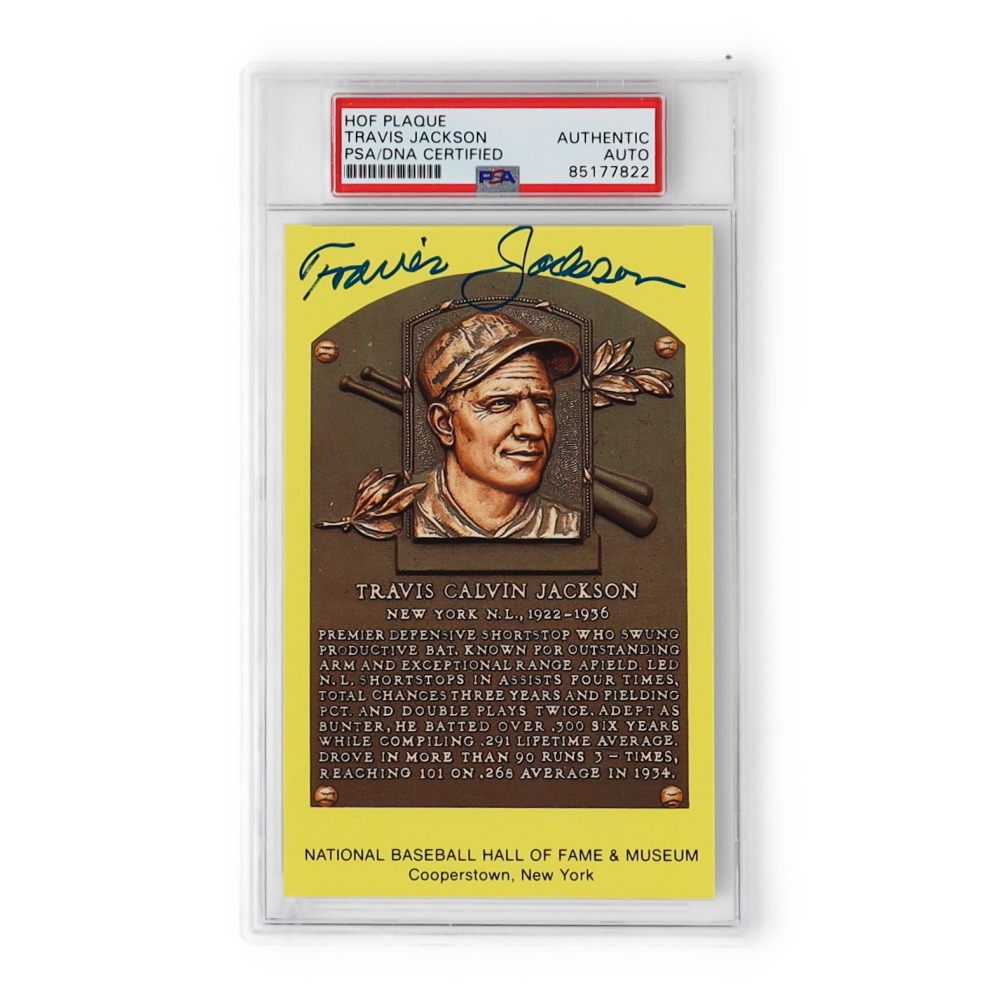 Travis Jackson Signed Hall of Fame Plaque Postcard (PSA) | Pristine Auction