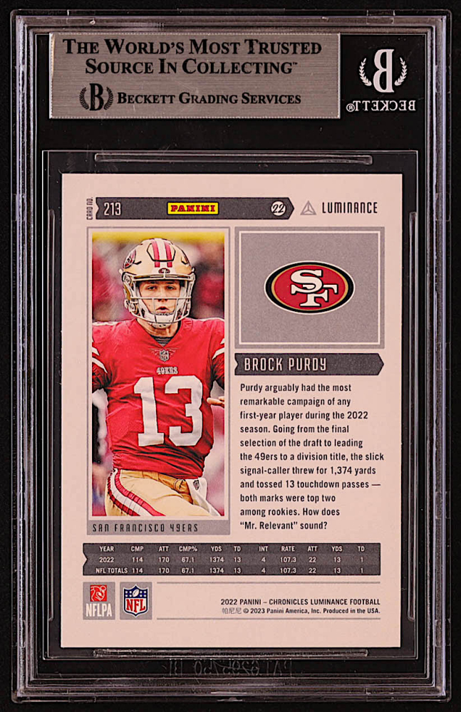 Brock Purdy 2022 Panini Chronicles Luminance Update Vertical Rookies ...