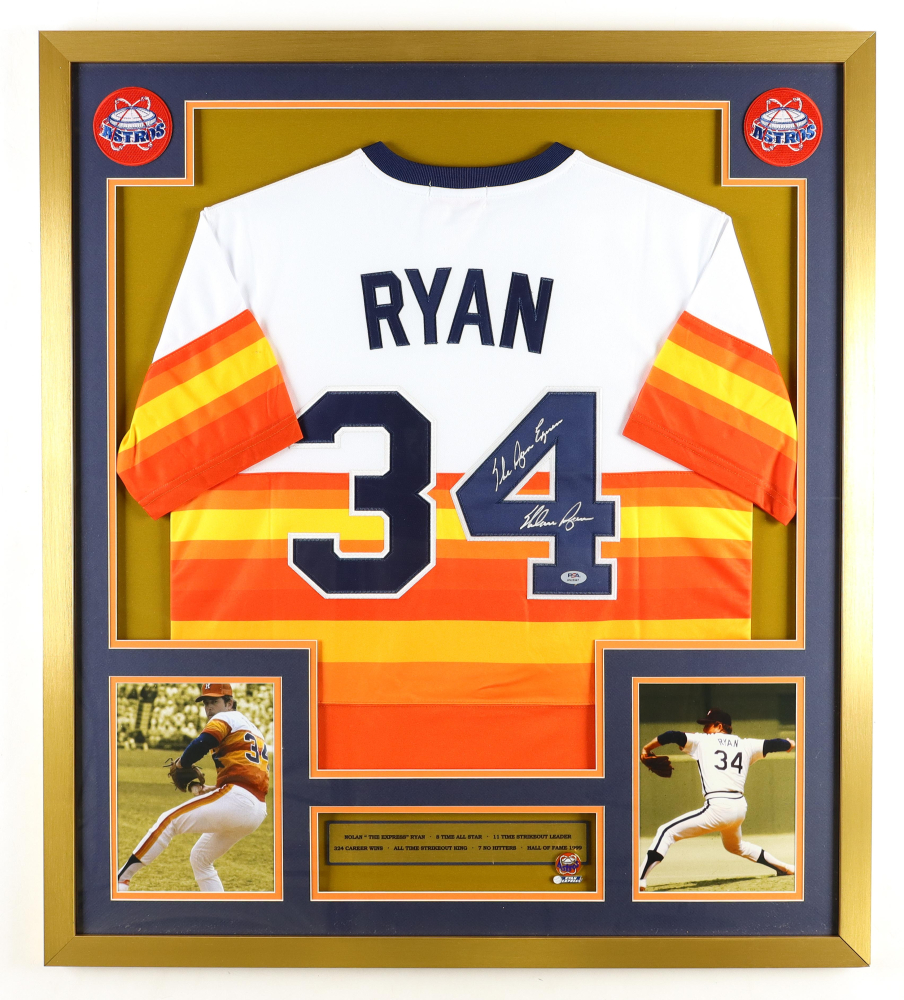 Nolan Ryan Signed Custom Framed Jersey Display Inscribed "The Ryan ...
