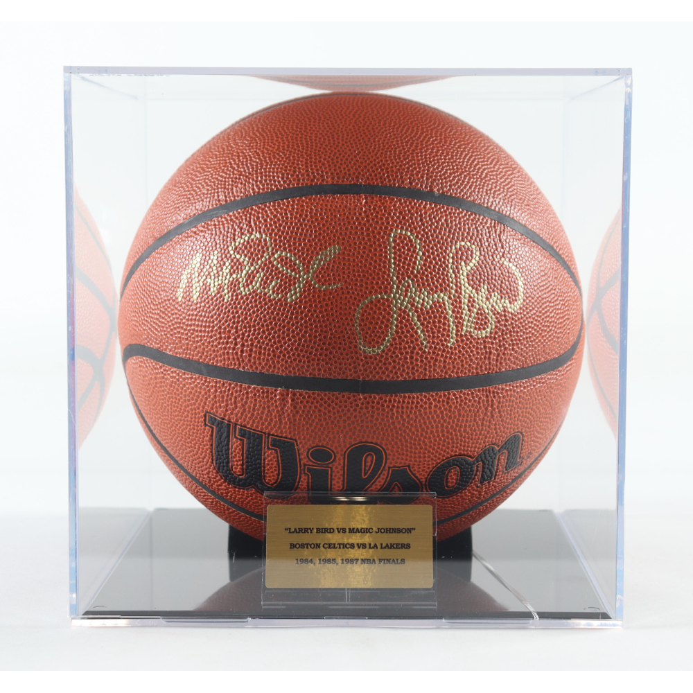 Larry Bird & Magic Johnson Signed NBA Basketball In Display Case & NBA ...