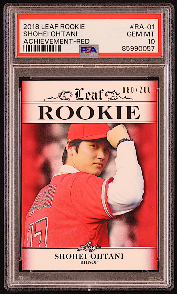 Shohei Ohtani 2018 Leaf Ohtani Rookie Achievement Red #RA01 RC #80/200 (PSA 10) | Pristine Auction