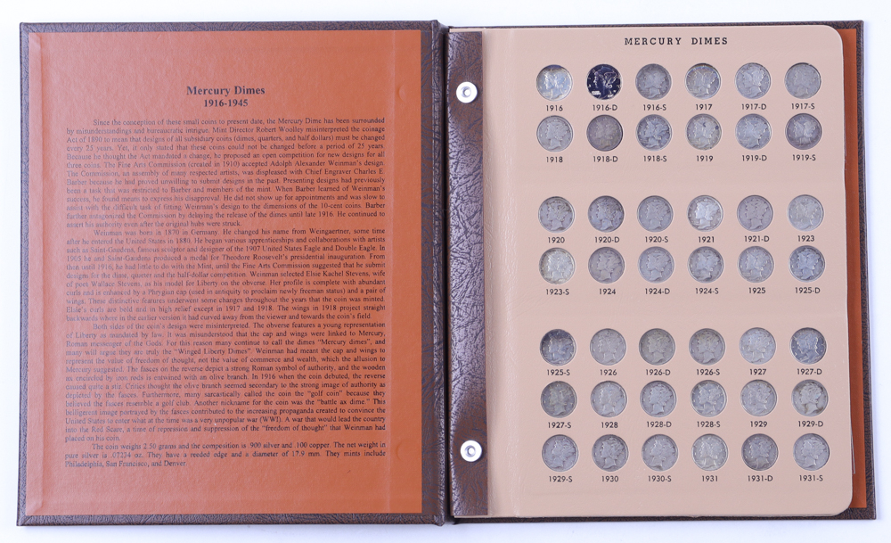 1916 - 1945-D/S/P US Mercurcy Dimes Set with (77) Coins in Dansco ...