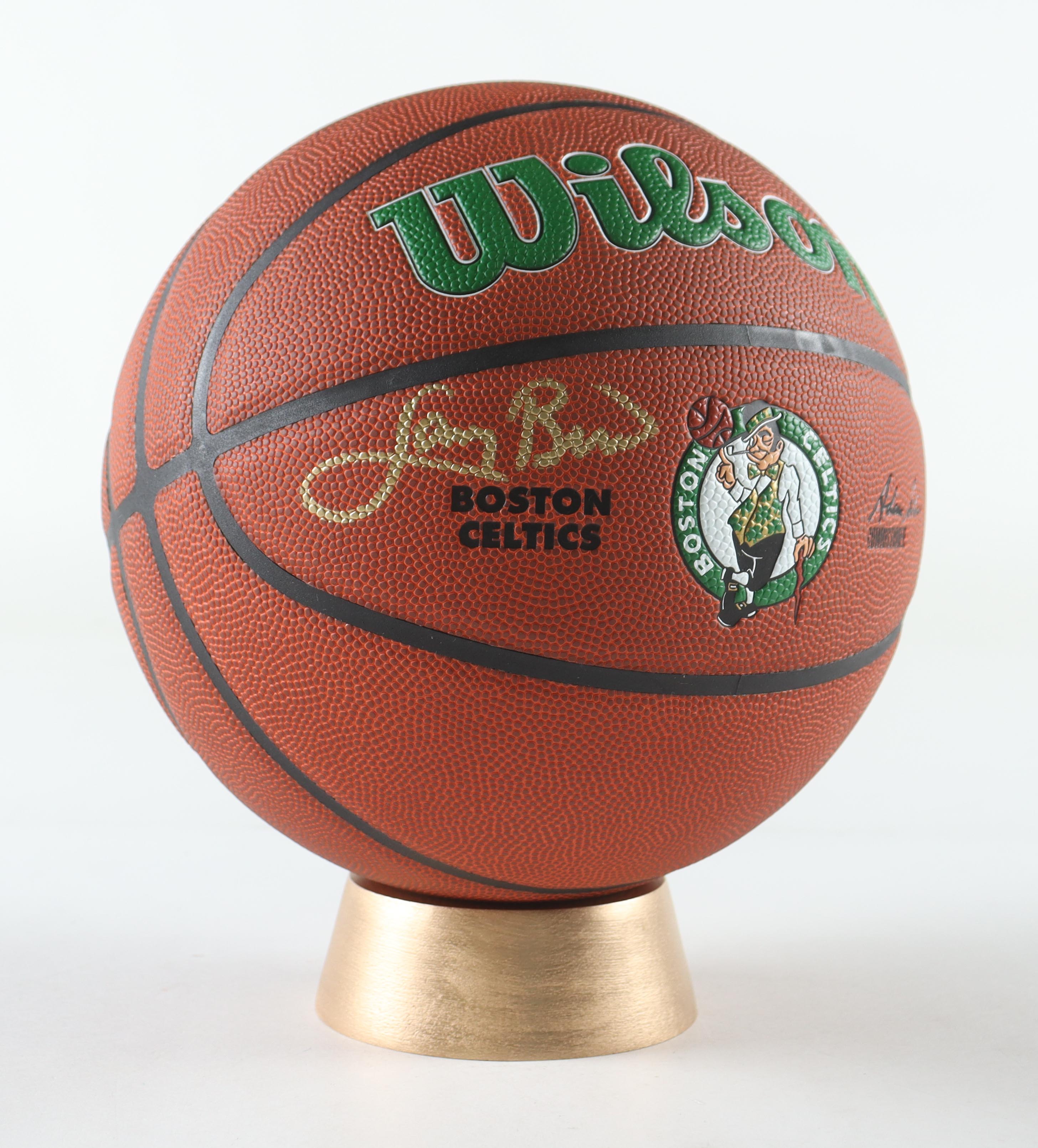 Larry Bird Signed Celtics Logo NBA Basketball with Gold Wood Stand (PSA ...