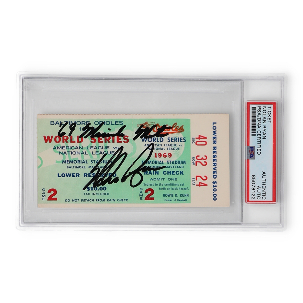 Nolan Ryan Signed 1969 Miracle Mets Original World Series Game 2 Ticket ...