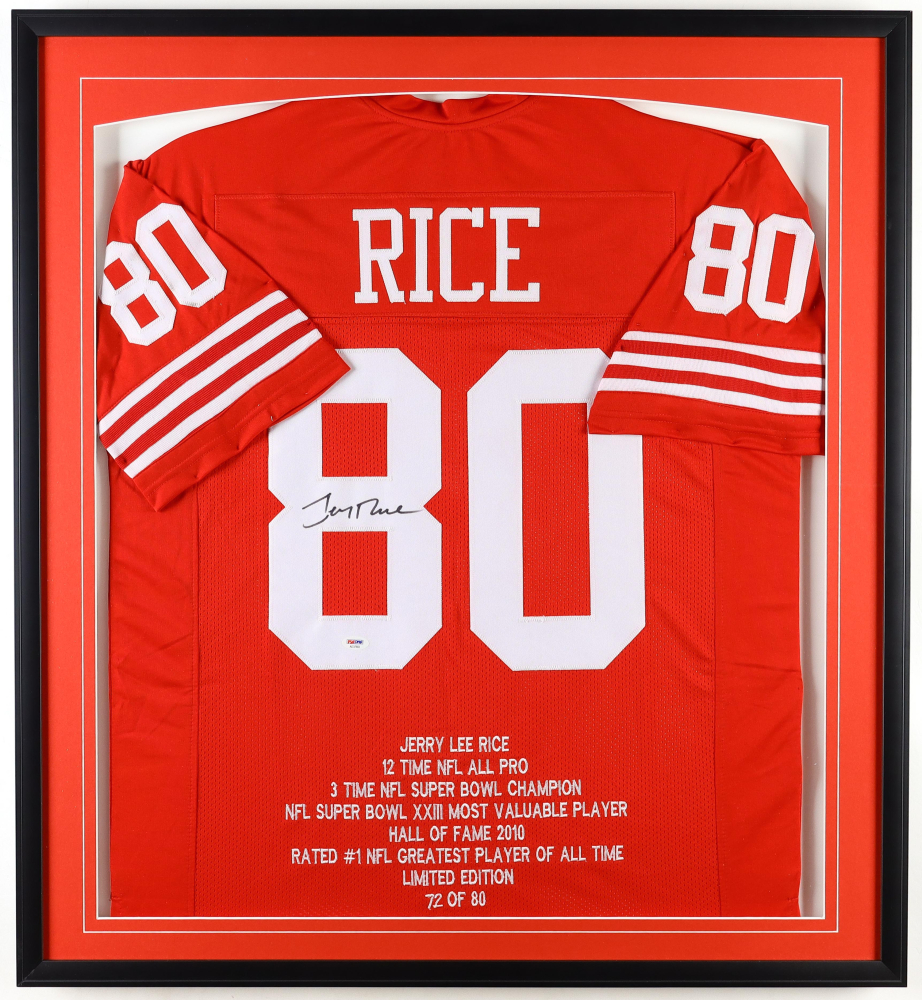 Jerry Rice Signed Custom Framed Career Highlight Stat Jersey Display ...