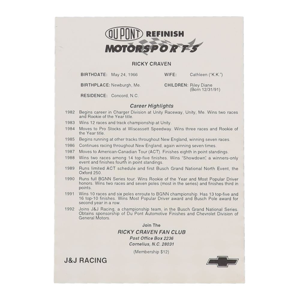 Ricky Craven Signed NASCAR 6x8 Photo (Beckett) | Pristine Auction