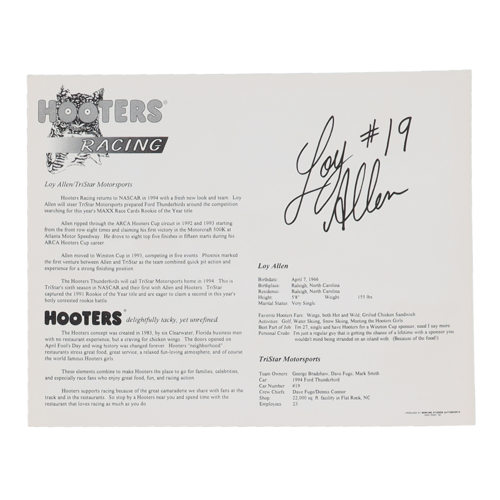 Loy Allen Signed NASCAR 8x10 Photo (Beckett) | Pristine Auction