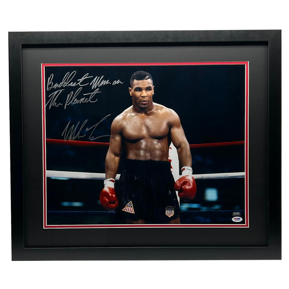 Mike Tyson Signed Custom Framed Photo Inscribed "Baddest Man On The ...