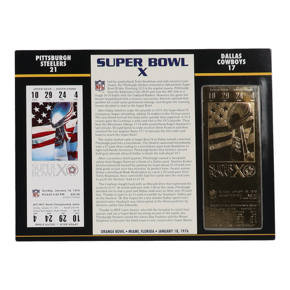 Super Bowl X Commemorative 9x12 Score Card Display with 22KT Gold ...