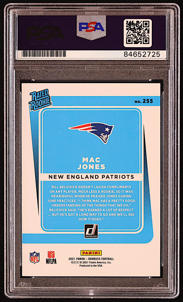 Mac Jones Signed 2021 Donruss #255 RR RC (PSA | Autograph Graded PSA 10 ...