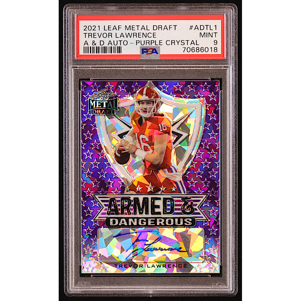 Trevor Lawrence 2021 Leaf Metal Draft Armed and Dangerous Purple ...