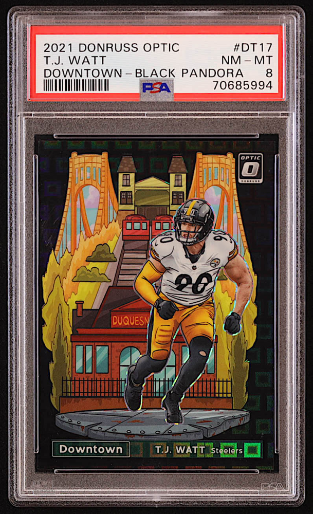 T.J. Watt 2021 Donruss Optic Downtown! Black Pandora #17 #01/25 (PSA 8 ...