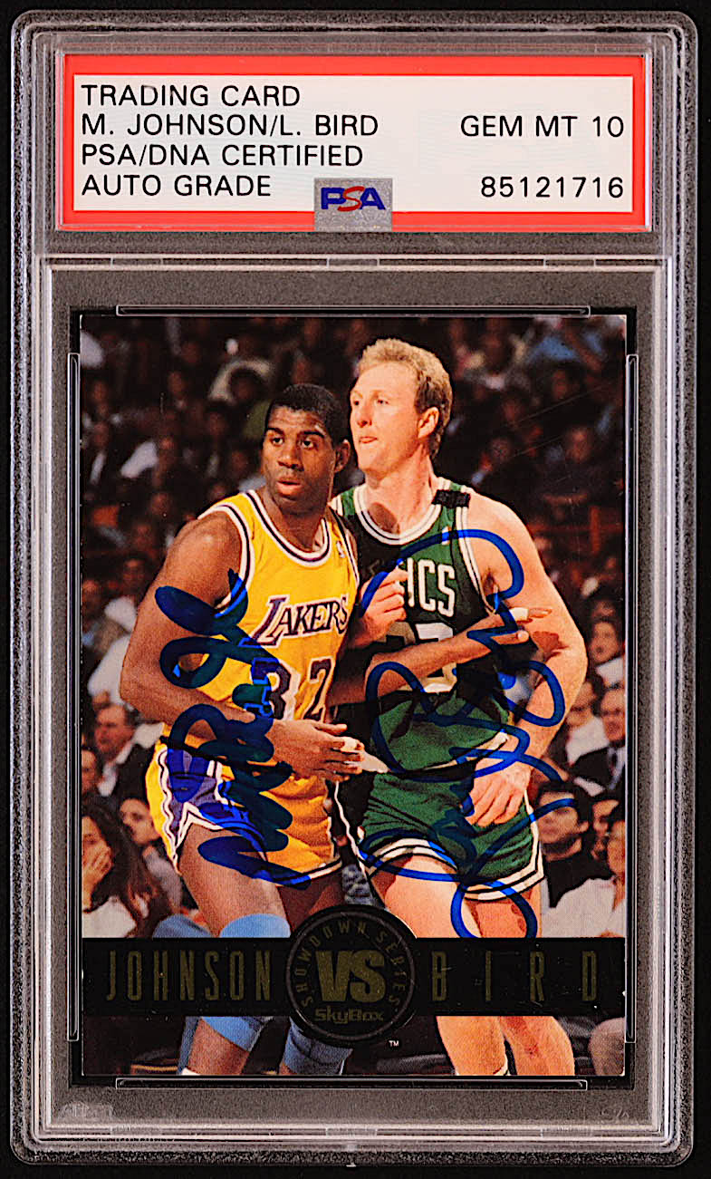 Magic Johnson & Larry Bird Signed 1993-94 SkyBox Premium Showdown Series #SS12 (PSA | Autograph ...