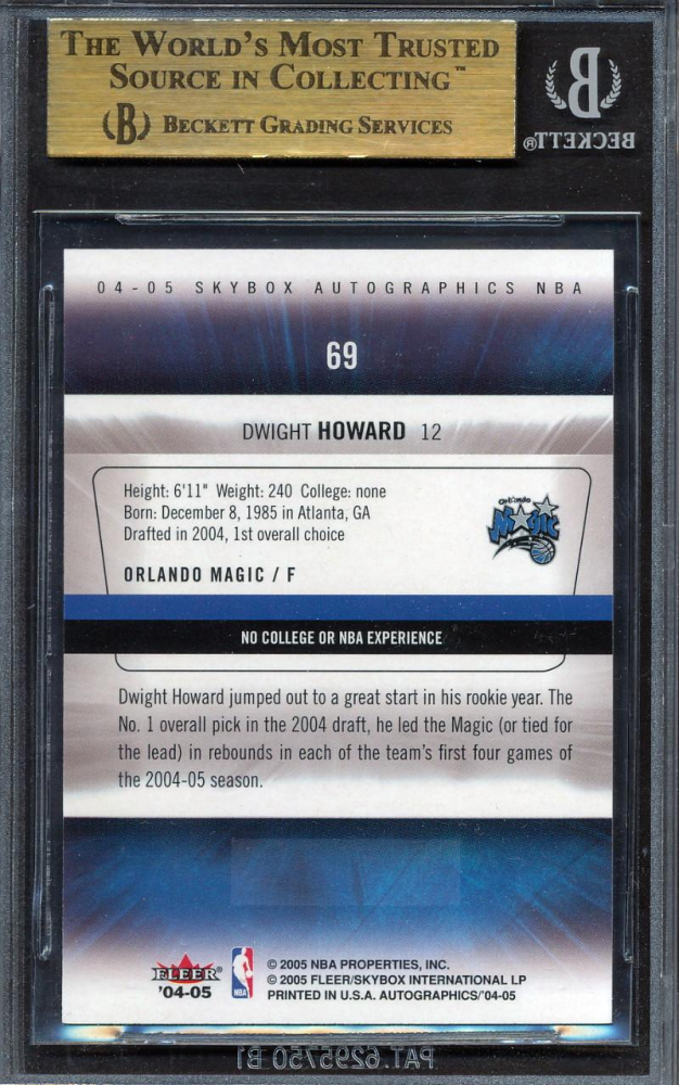 Dwight Howard 2004-05 SkyBox Autographics / Missing Serial Number #69 ...