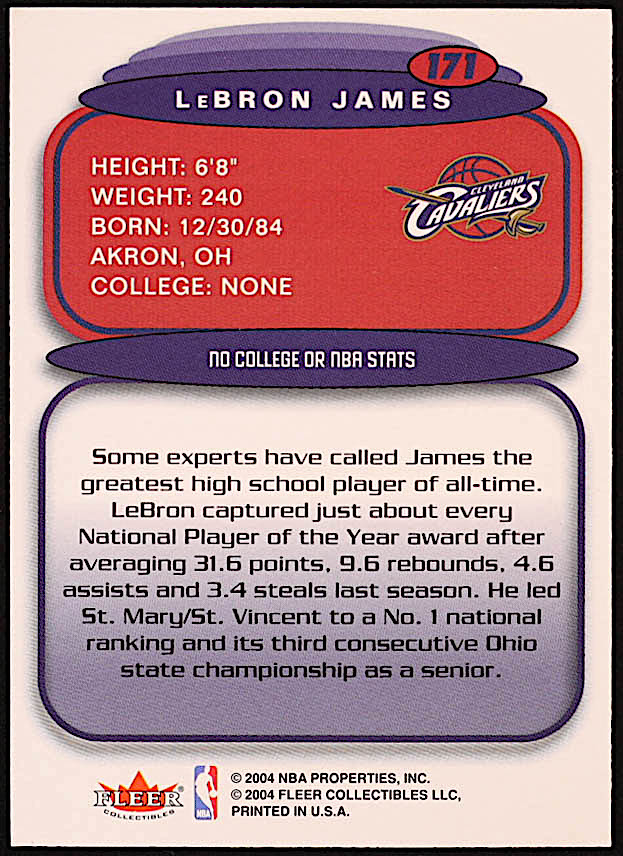 LeBron James 2004 Ultra Hummer H2 #171B / Gray Background | Pristine ...