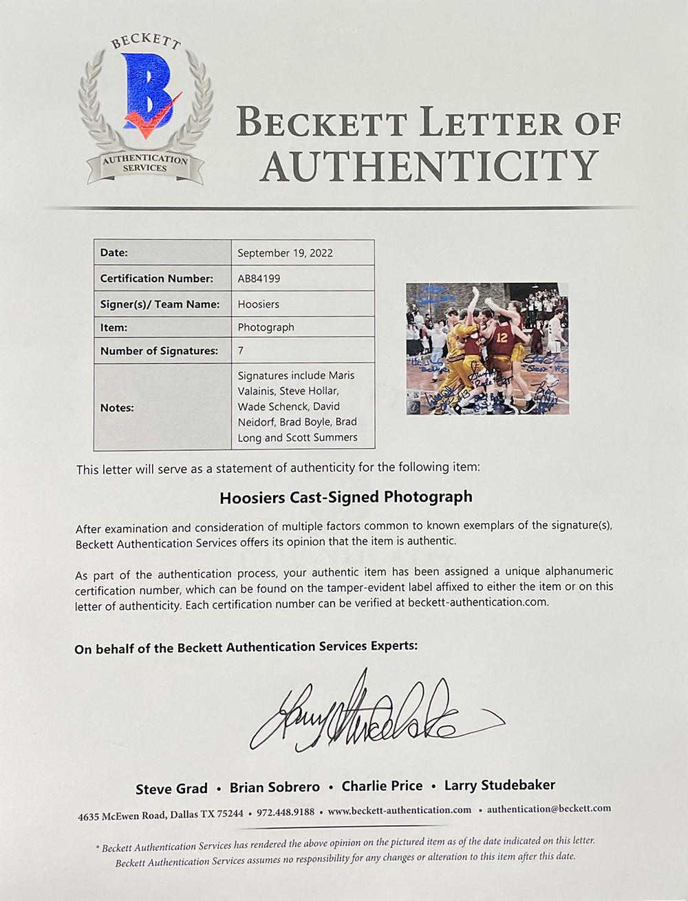 "Hoosiers" Custom Framed Photo Cast-Signed By (7) with Maris Valainis ...