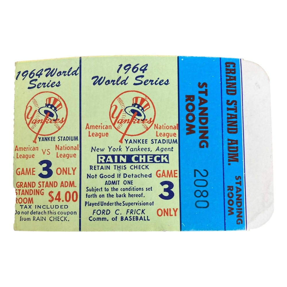 Yankees 1964 World Series Game 3 Standing Room Ticket Stub | Pristine ...