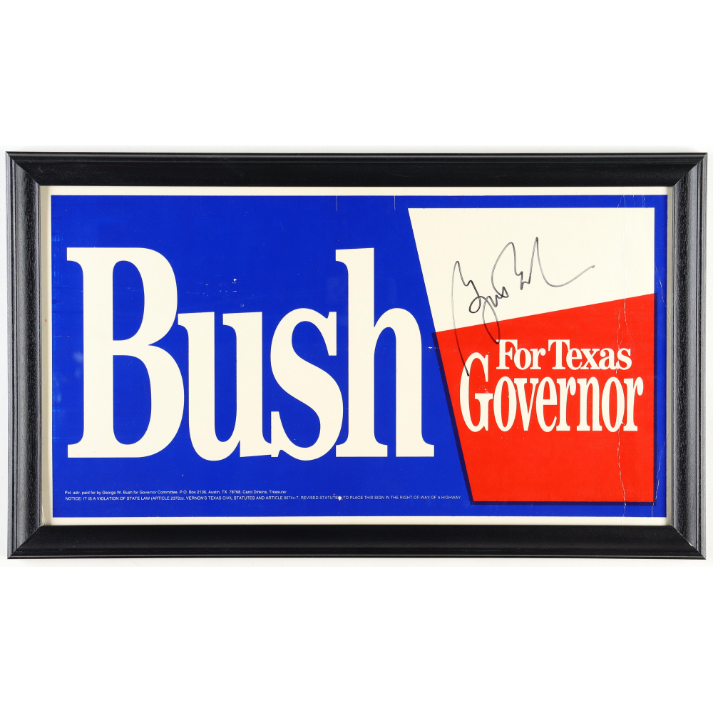 George W. Bush Signed "Bush For Texas Governor" Custom Framed Campaign ...