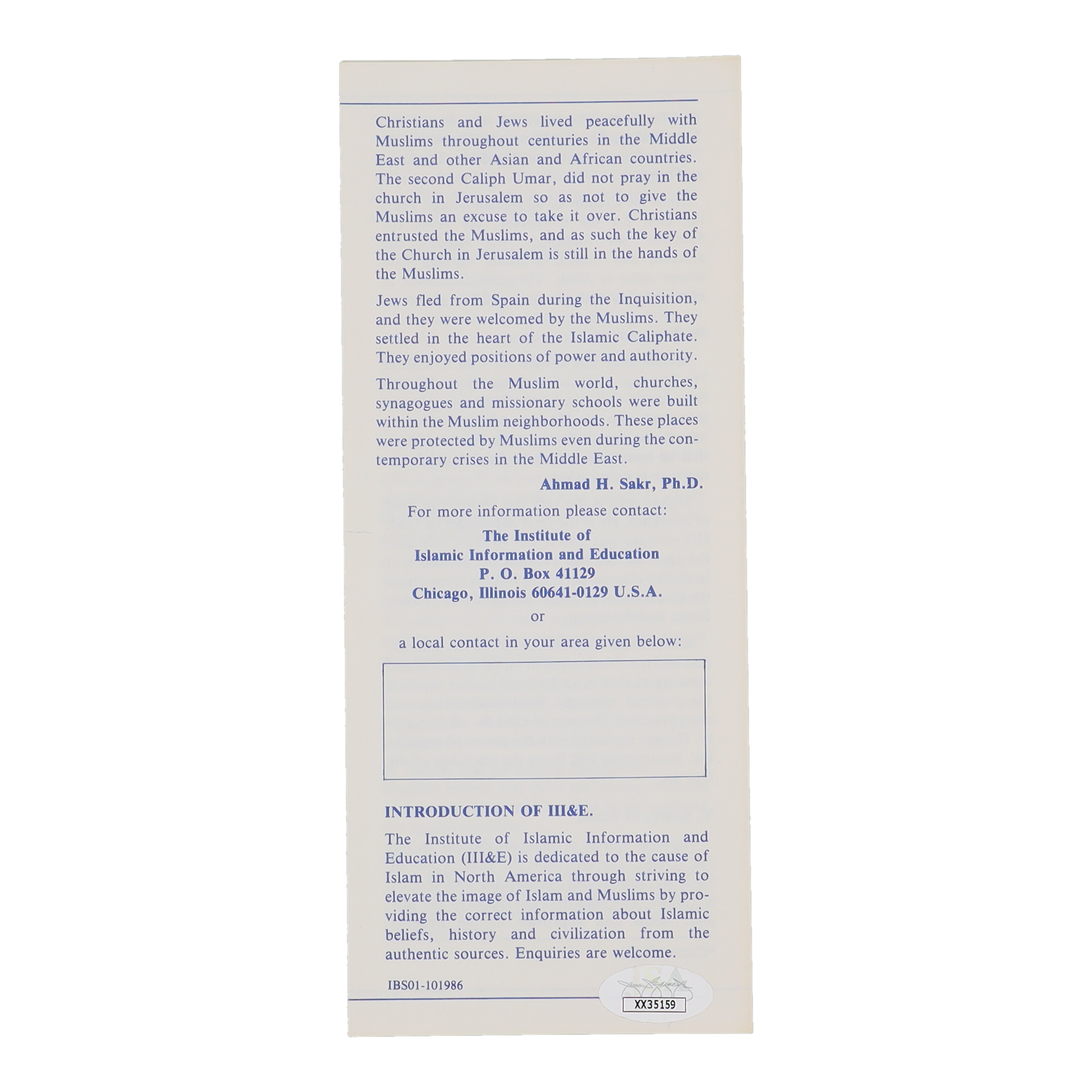 Muhammad Ali Signed "Introducing Islam" Pamphlet Inscribed "91" (JSA ...