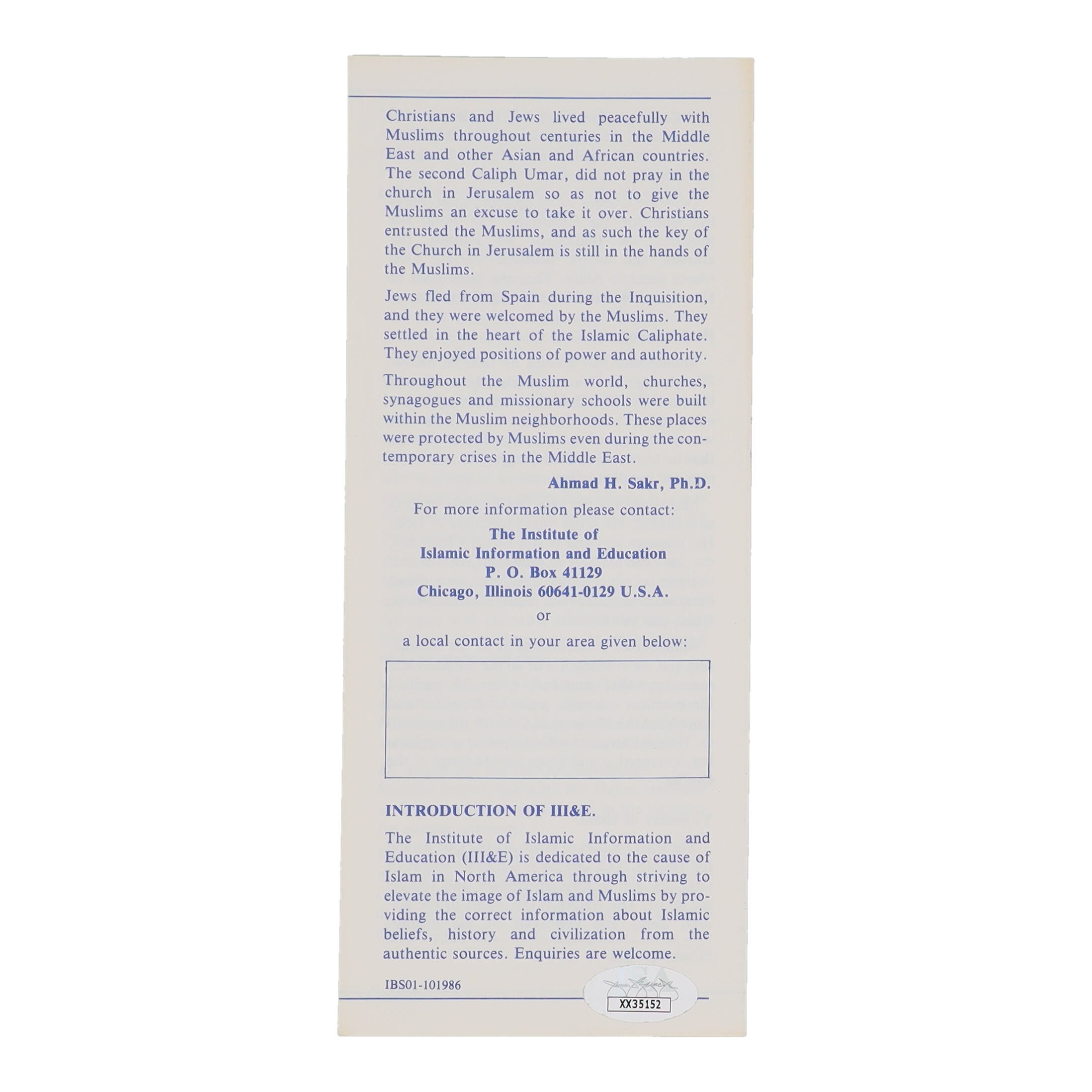 Muhammad Ali Signed "Introducing Islam" Pamphlet Inscribed "91" (JSA ...