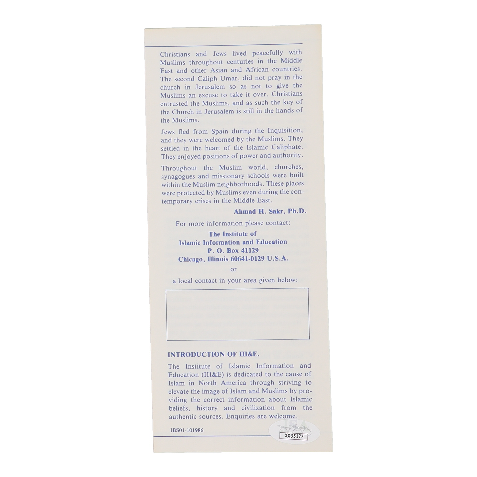 Muhammad Ali Signed "Introducing Islam" Pamphlet Inscribed "91" (JSA ...