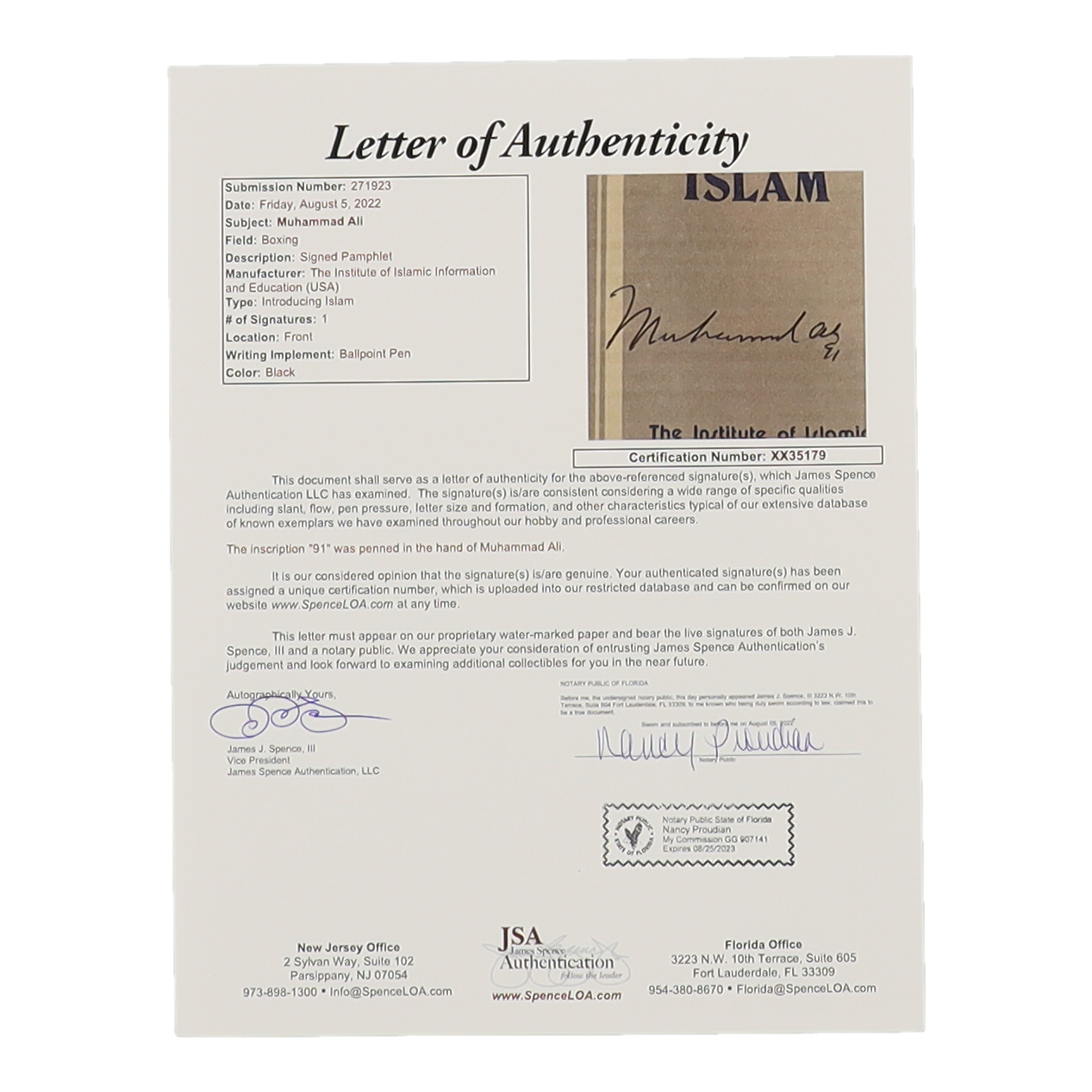 Muhammad Ali Signed "Introducing Islam" Pamphlet Inscribed "91" (JSA ...