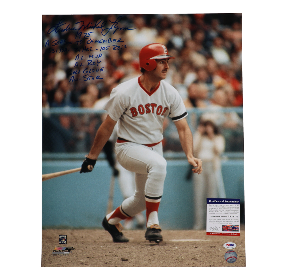 Fredric Michael Lynn Signed Red Sox 16x20 Photo with Multiple Career Stat Inscriptions (PSA ...