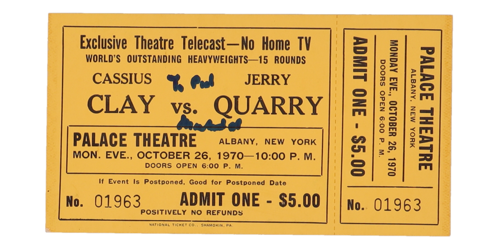 Muhammad Ali Signed 1970 Clay vs. Quarry Fight Ticket (JSA) | Pristine ...