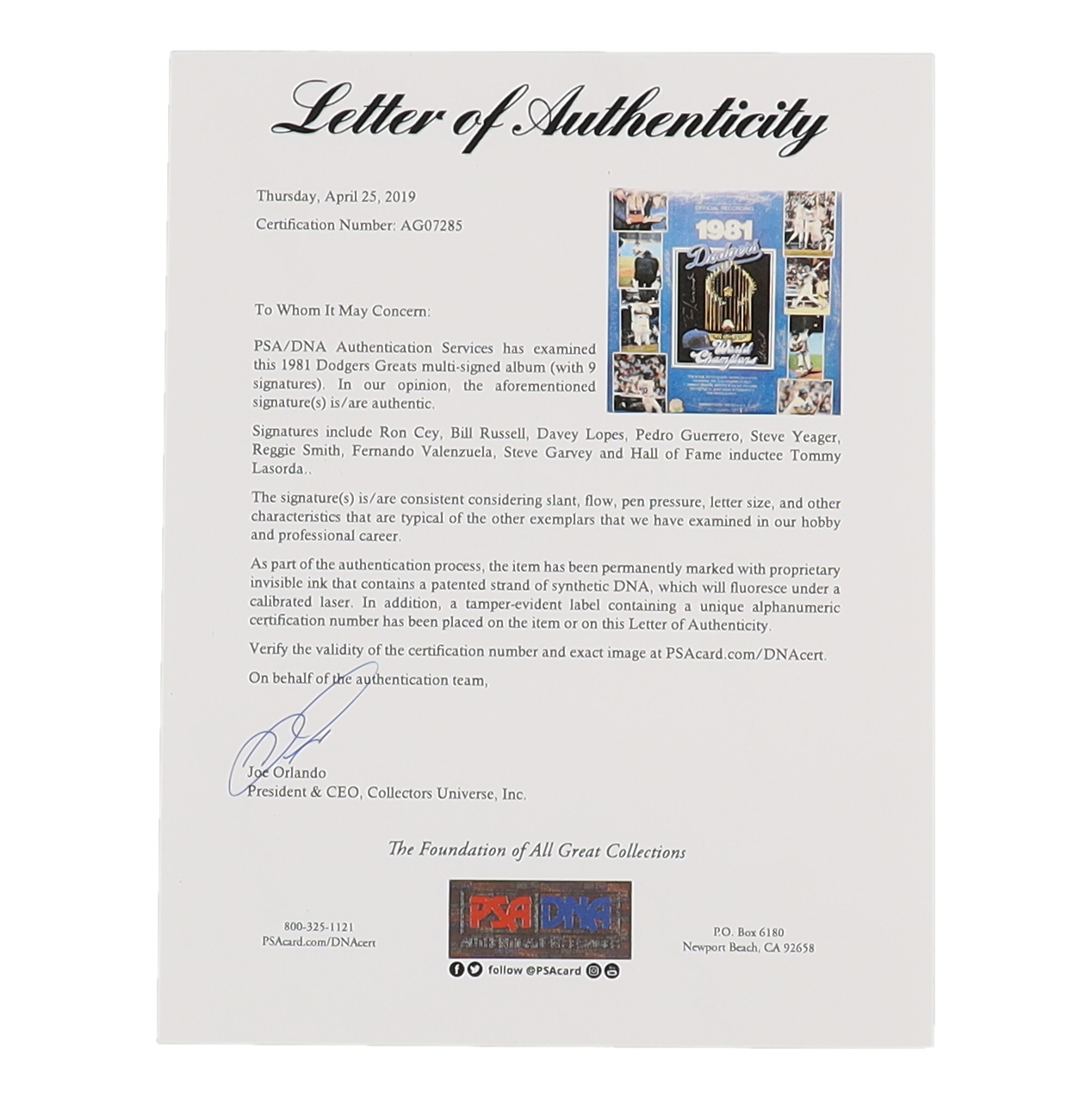 "1981 Dodgers World Champions" Official Recording Vinyl Record Album ...