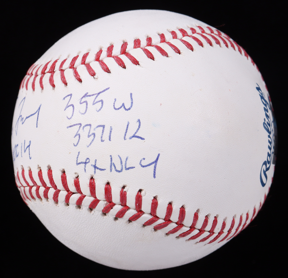 Greg Maddux Signed OML Baseball with (7) Career Achievement ...