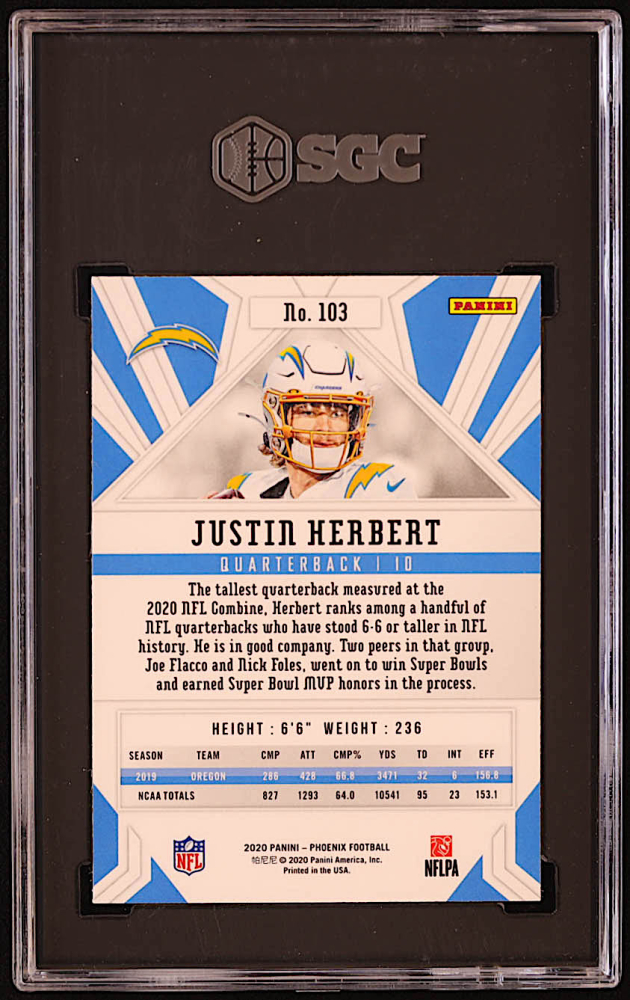 Justin Herbert 2020 Panini Phoenix Fire Burst #103 RC (SGC 9.5 ...