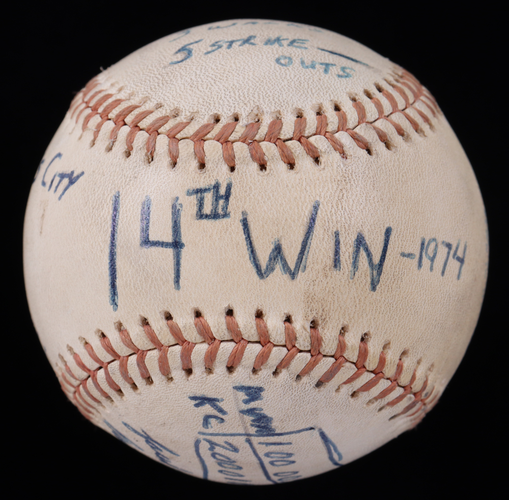 Bert Blyleven Game-Used Hand-Written Stat Baseball from 1974 for 14th ...