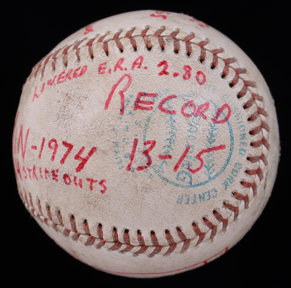 Bert Blyleven Game-Used Hand-Written Stat Baseball from 1974 for 13th ...