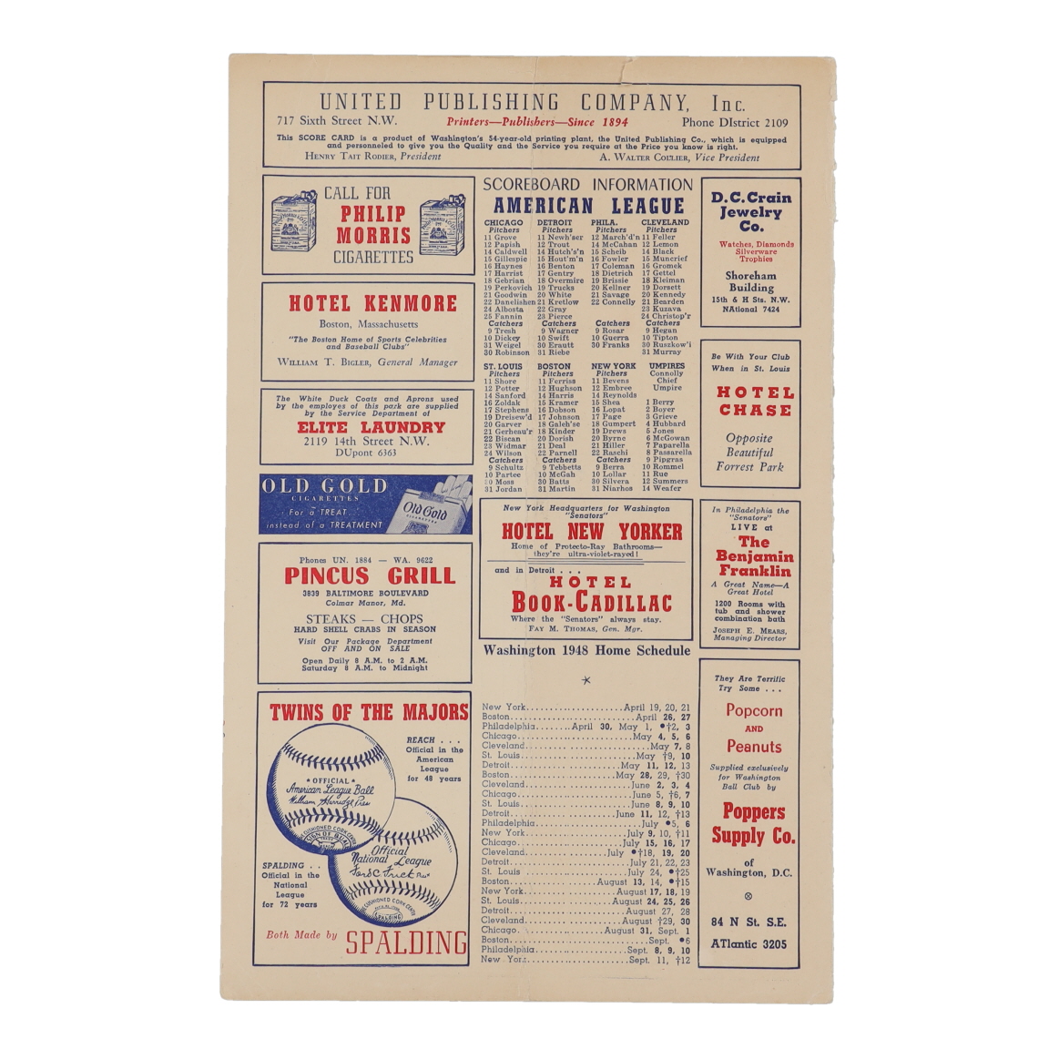 1948 Red Sox vs. Nationals Original Scorecard | Pristine Auction