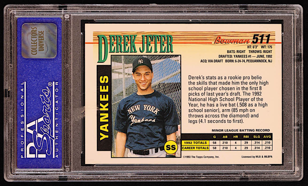 Derek Jeter 1993 Bowman #511 RC (PSA 8) | Pristine Auction
