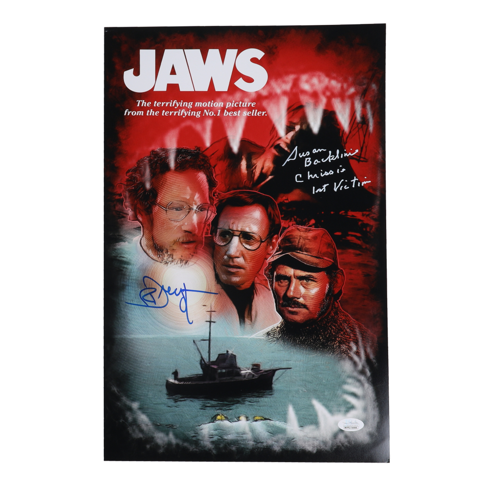 Susan Backlinie & Richard Dreyfuss Signed "Jaws" 11x17 Photo Inscribed "Chrissie 1st Victim ...