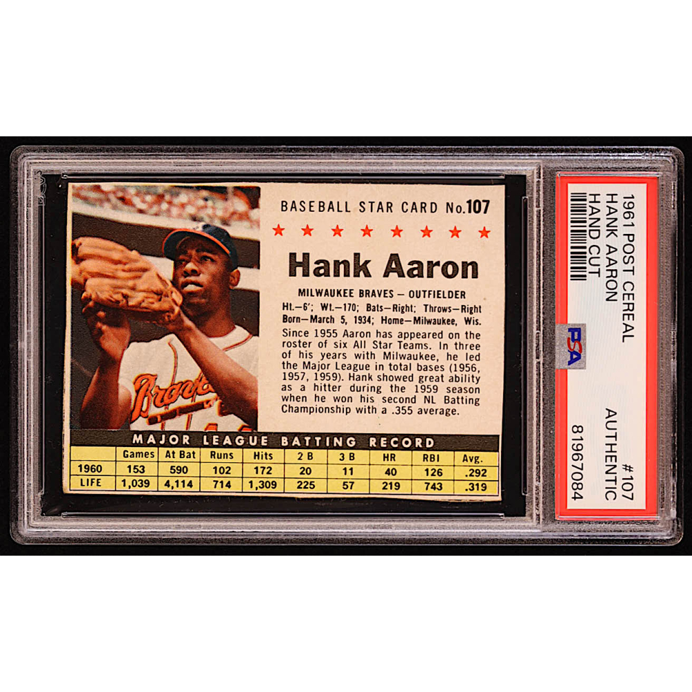 Hank Aaron 1961 Post #107B BOX (PSA Authentic) | Pristine Auction